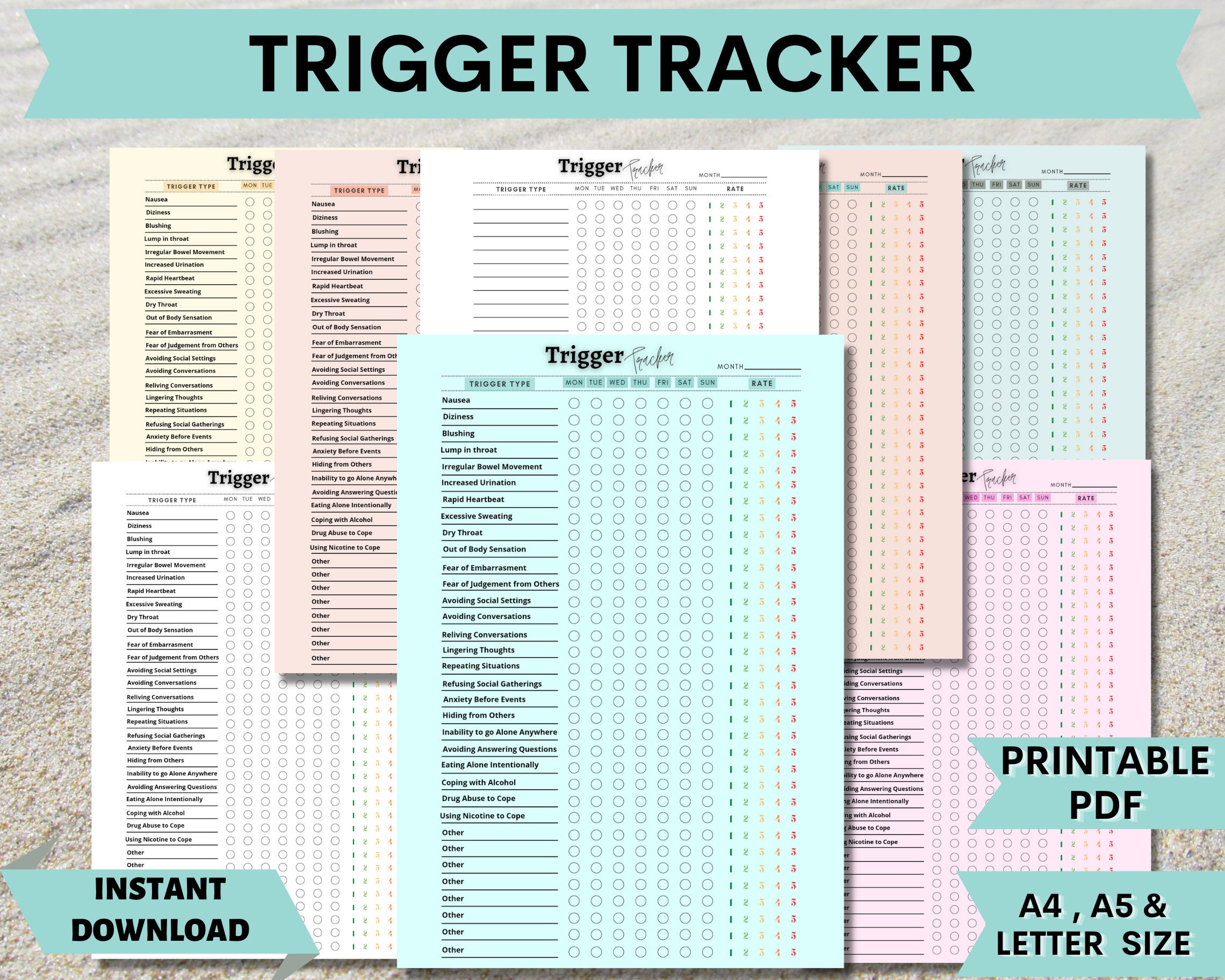 Symptom Tracker, Mood Tracker Journal, Daily Mood Tracker, Anxiety ...