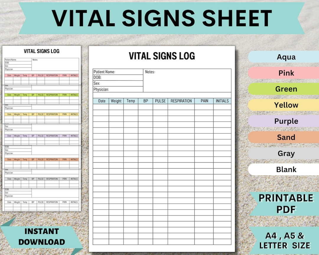 Vital Signs Sheet Printable, Vital Signs Log, Nursing Vitals Sheet ...