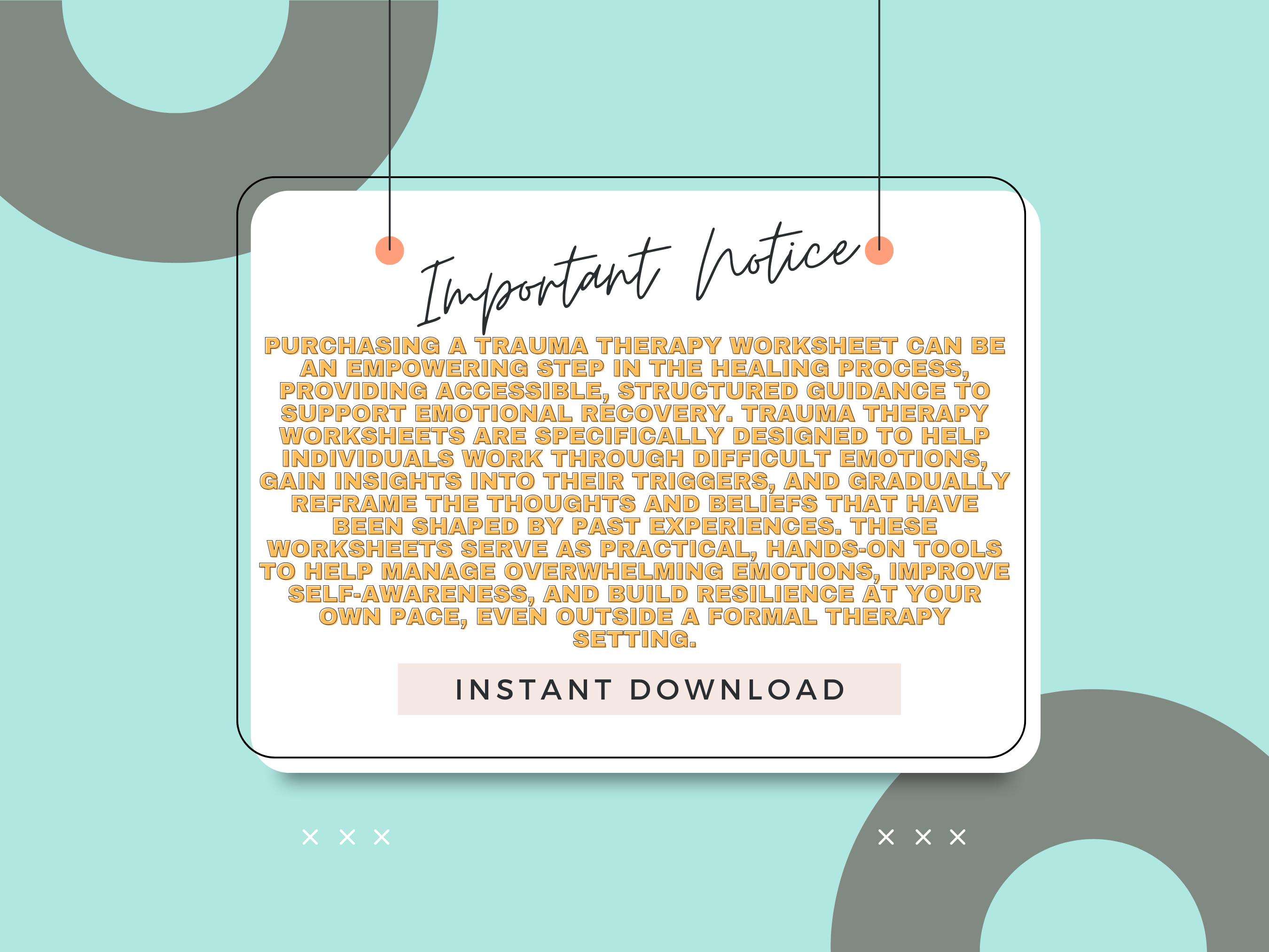 Trauma Worksheets , PTSD Workbook, Trauma Therapy Treatment Plan ...