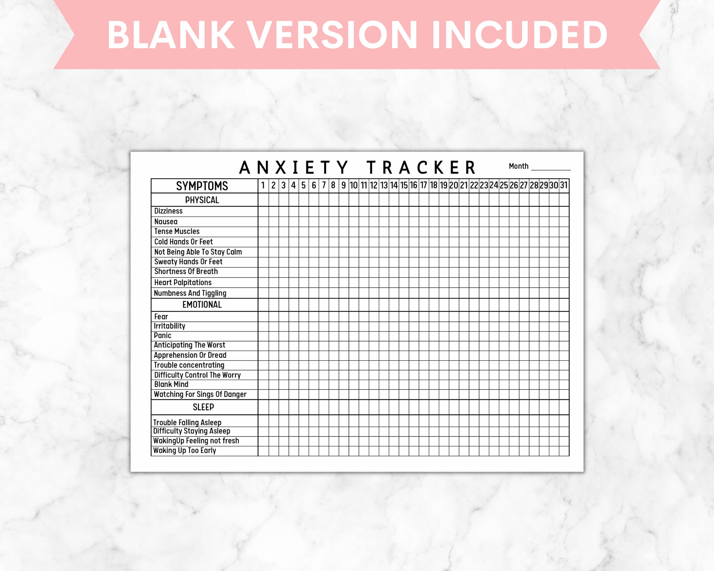 Symptom Tracker, Anxiety Journal, Anxiety Log, Anxiety Worksheet ...
