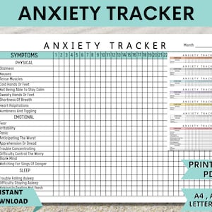 Symptom Tracker, Anxiety Journal, Anxiety Log, Anxiety Worksheet ...