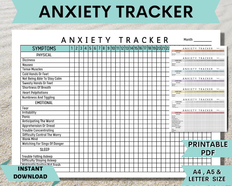 Symptom Tracker, Anxiety Journal, Anxiety Log, Anxiety Worksheet ...