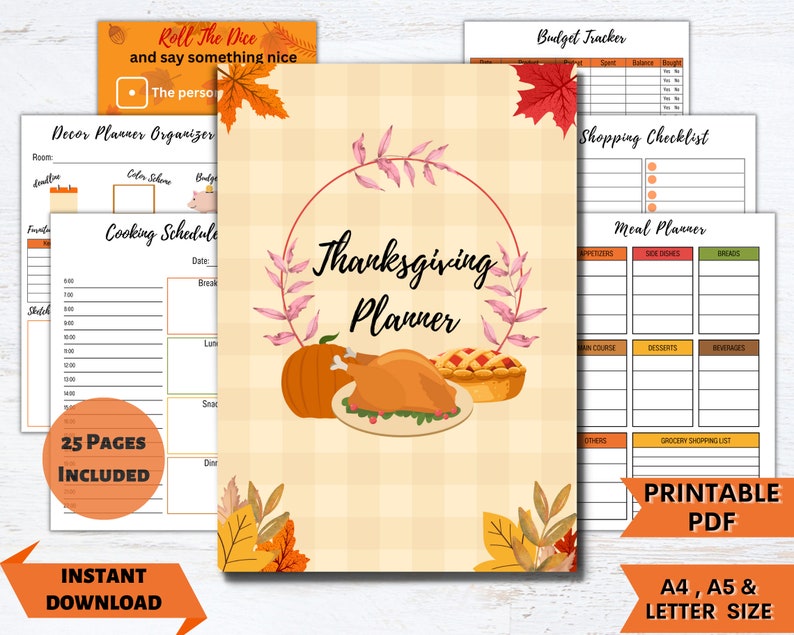 Thanksgiving Planner Printable | Festive Fall Pumpkin Holiday | Season ...