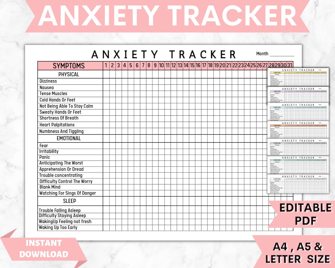 Symptom Tracker, Anxiety Journal, Anxiety Log, Anxiety Worksheet ...