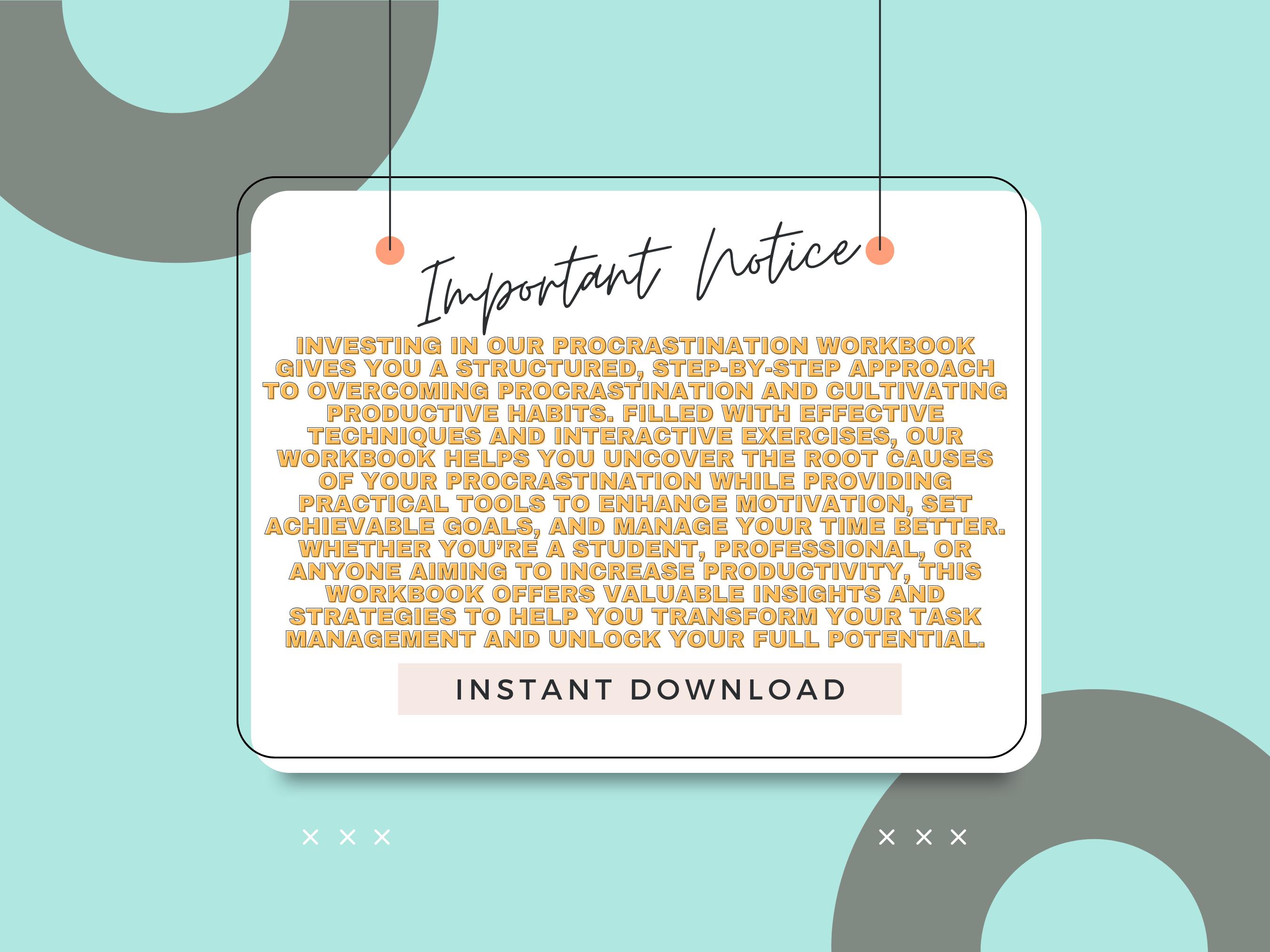 Procrastination Workbook, Overcoming Procrastination Worksheets ...