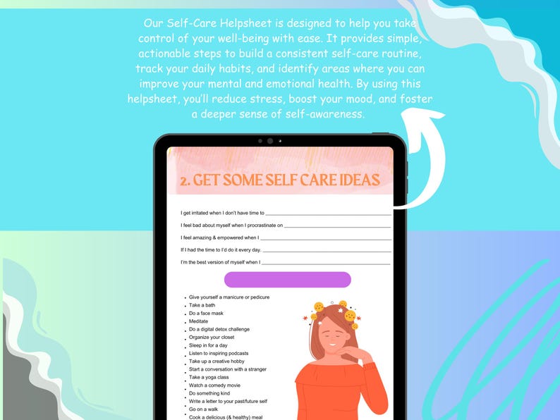 Self-care Worksheets, Printable Self Care Planner, Wellness Journal ...