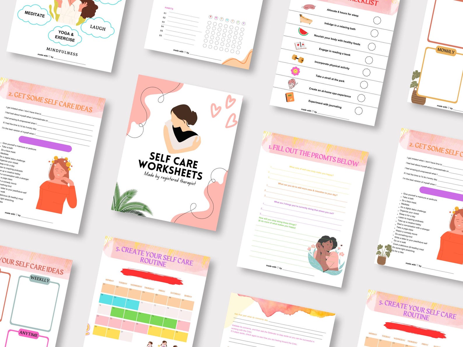 Self-care Worksheets, Printable Self Care Planner, Wellness Journal ...