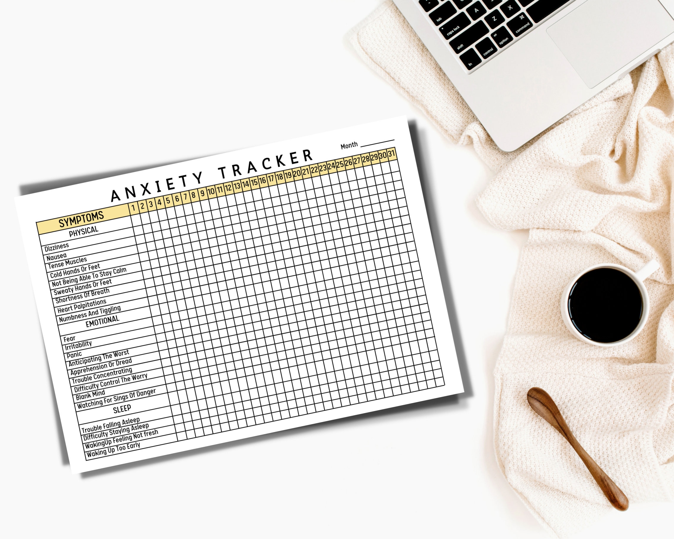 Symptom Tracker, Anxiety Journal, Anxiety Log, Anxiety Worksheet ...