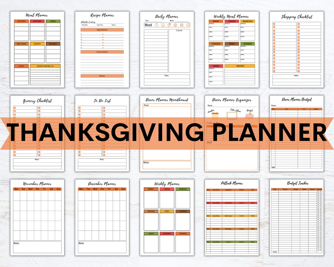 Thanksgiving Planner Printable | Festive Fall Pumpkin Holiday | Season ...