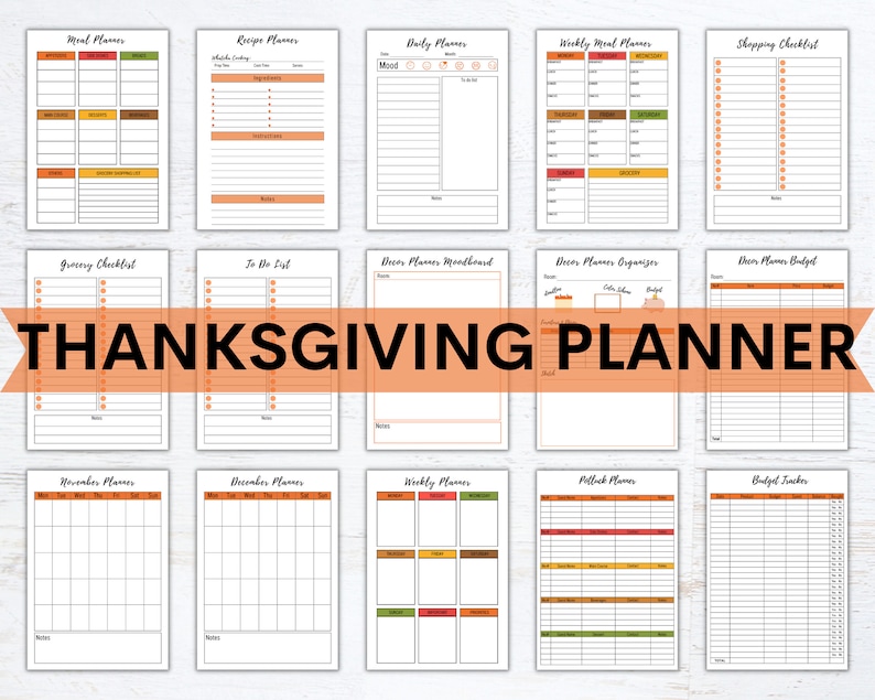 Thanksgiving Planner Printable | Festive Fall Pumpkin Holiday | Season ...