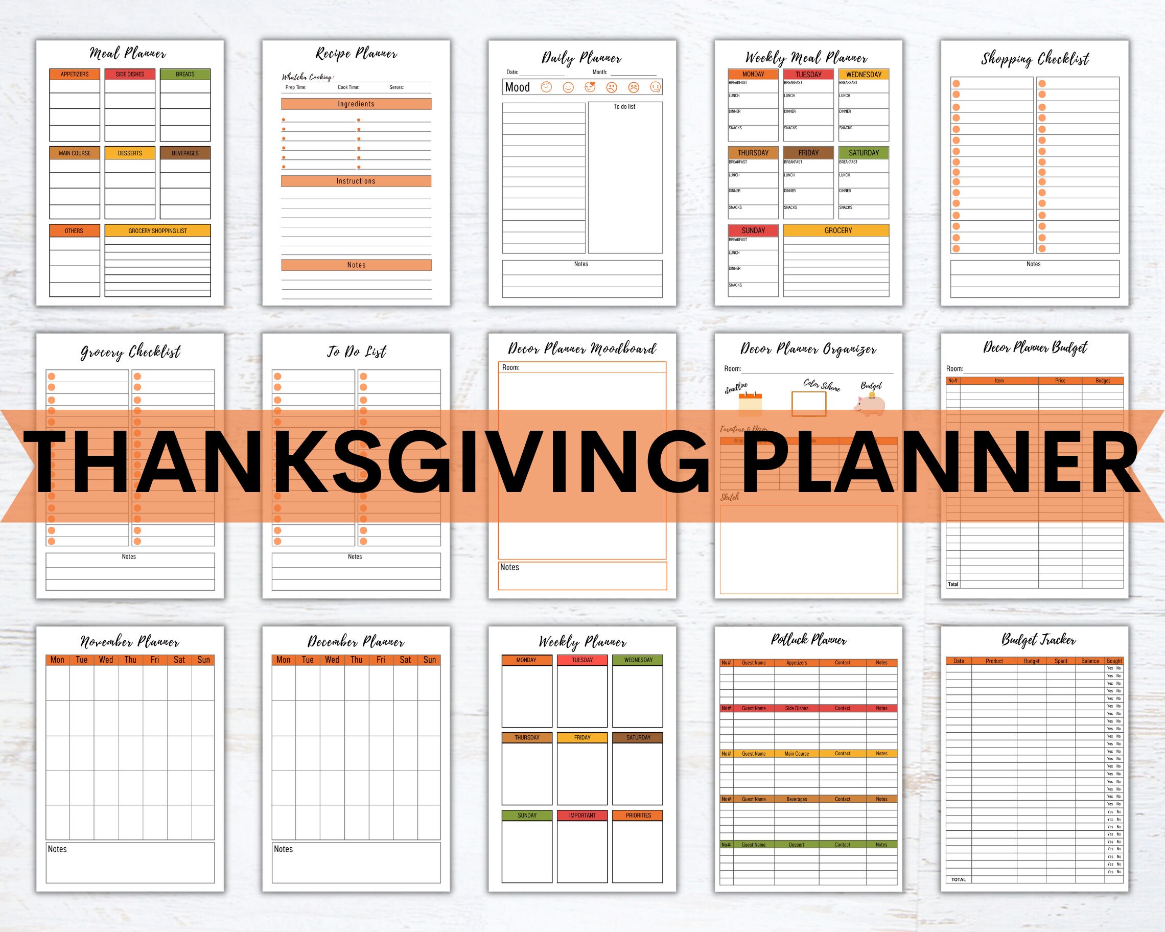 Thanksgiving Planner Printable | Festive Fall Pumpkin Holiday | Season ...