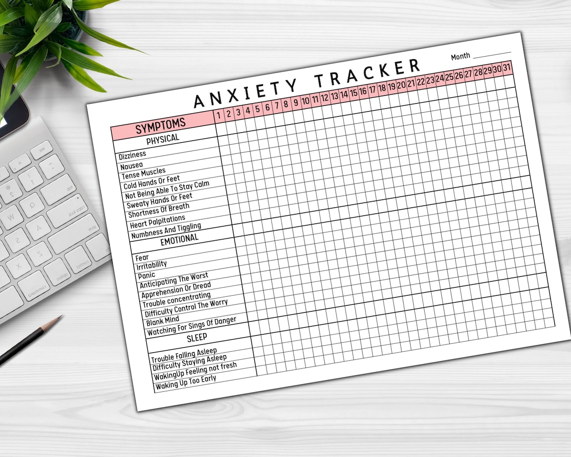 Symptom Tracker, Anxiety Journal, Anxiety Log, Anxiety Worksheet ...