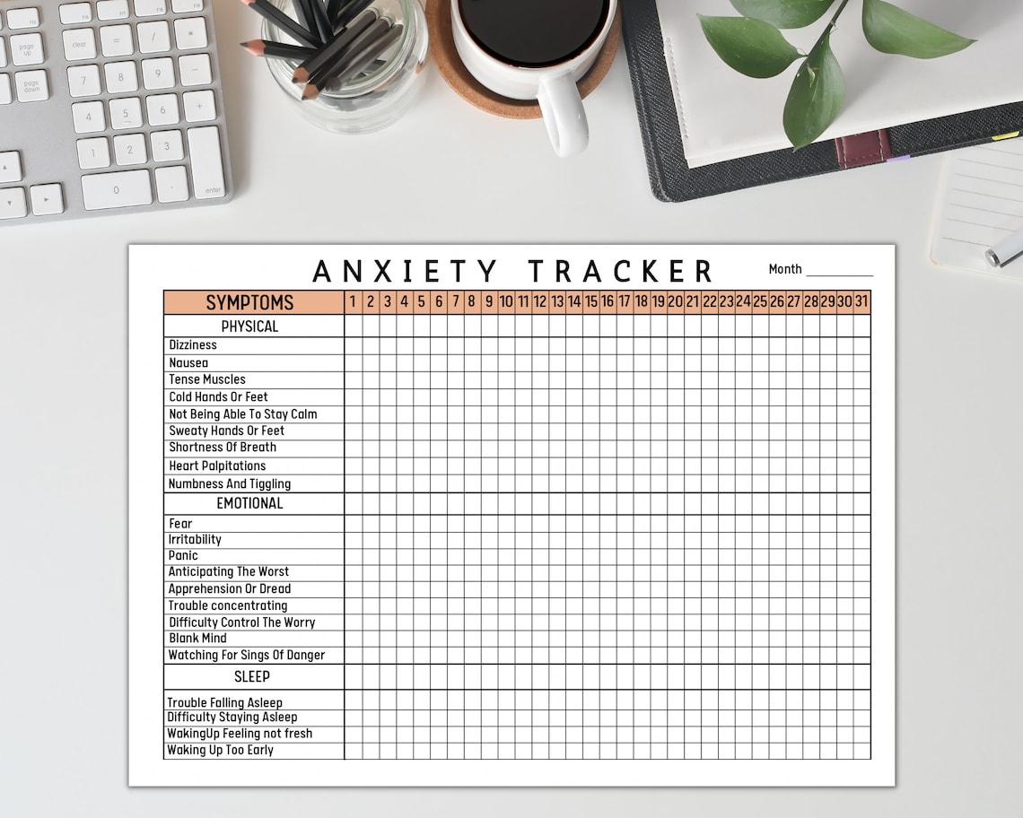 Symptom Tracker, Anxiety Journal, Anxiety Log, Anxiety Worksheet ...