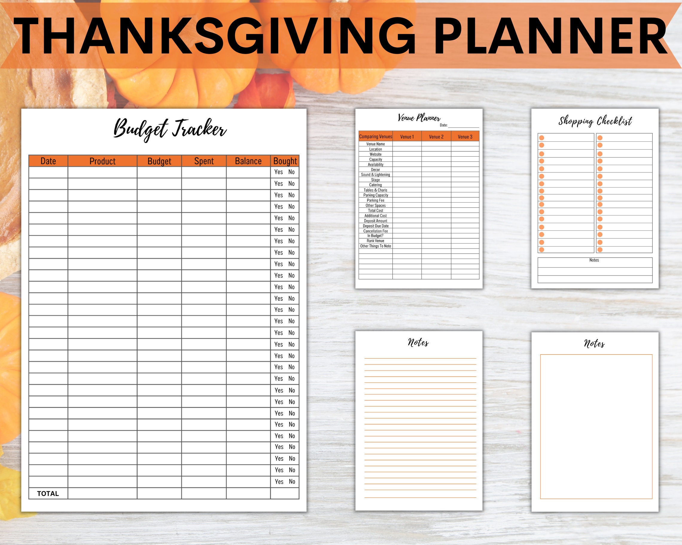 Thanksgiving Planner Printable | Festive Fall Pumpkin Holiday | Season ...