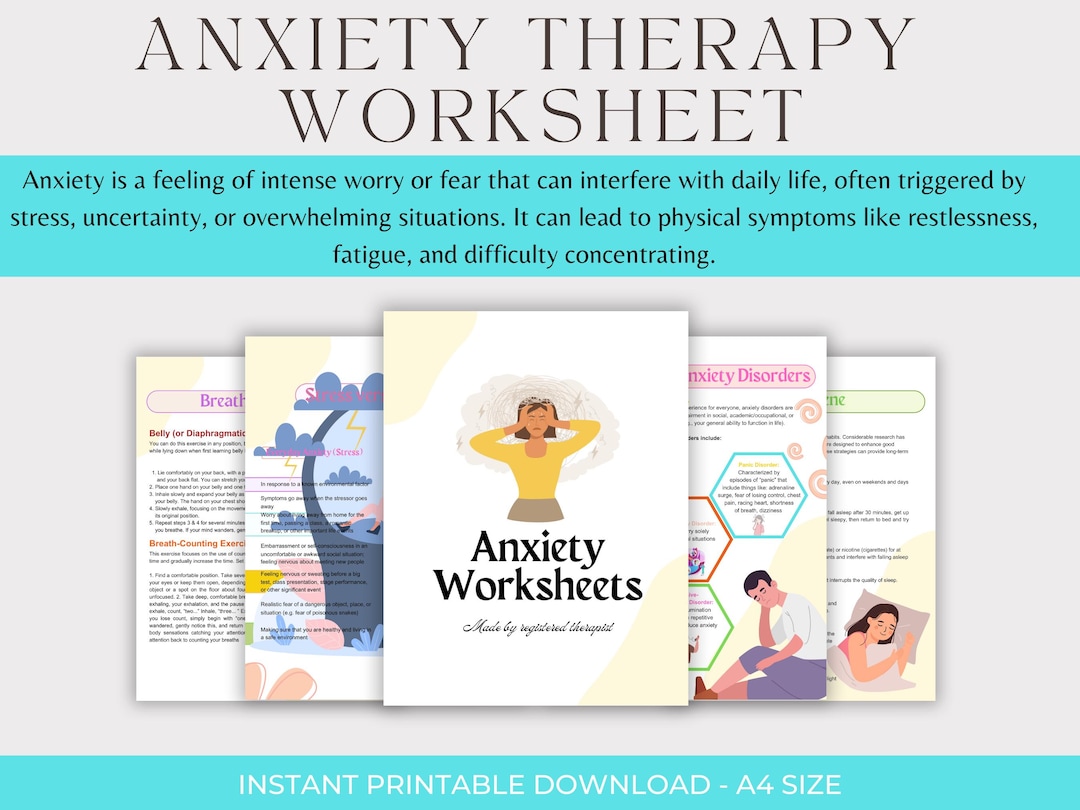 Anxiety Therapy Worksheet, Printable Workbook, Coping Skills & Self ...