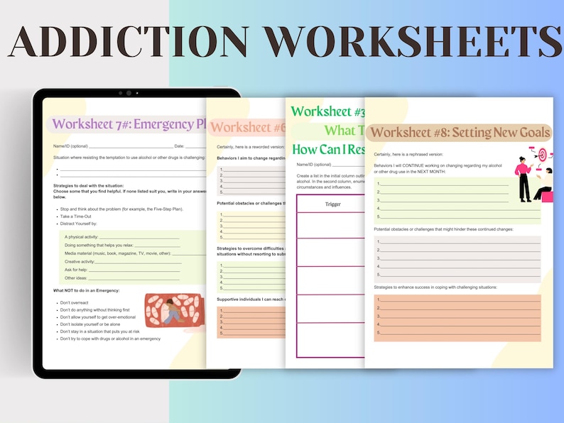 Addiction Worksheets, Addiction Recovery Workbook, Therapy Worksheets ...