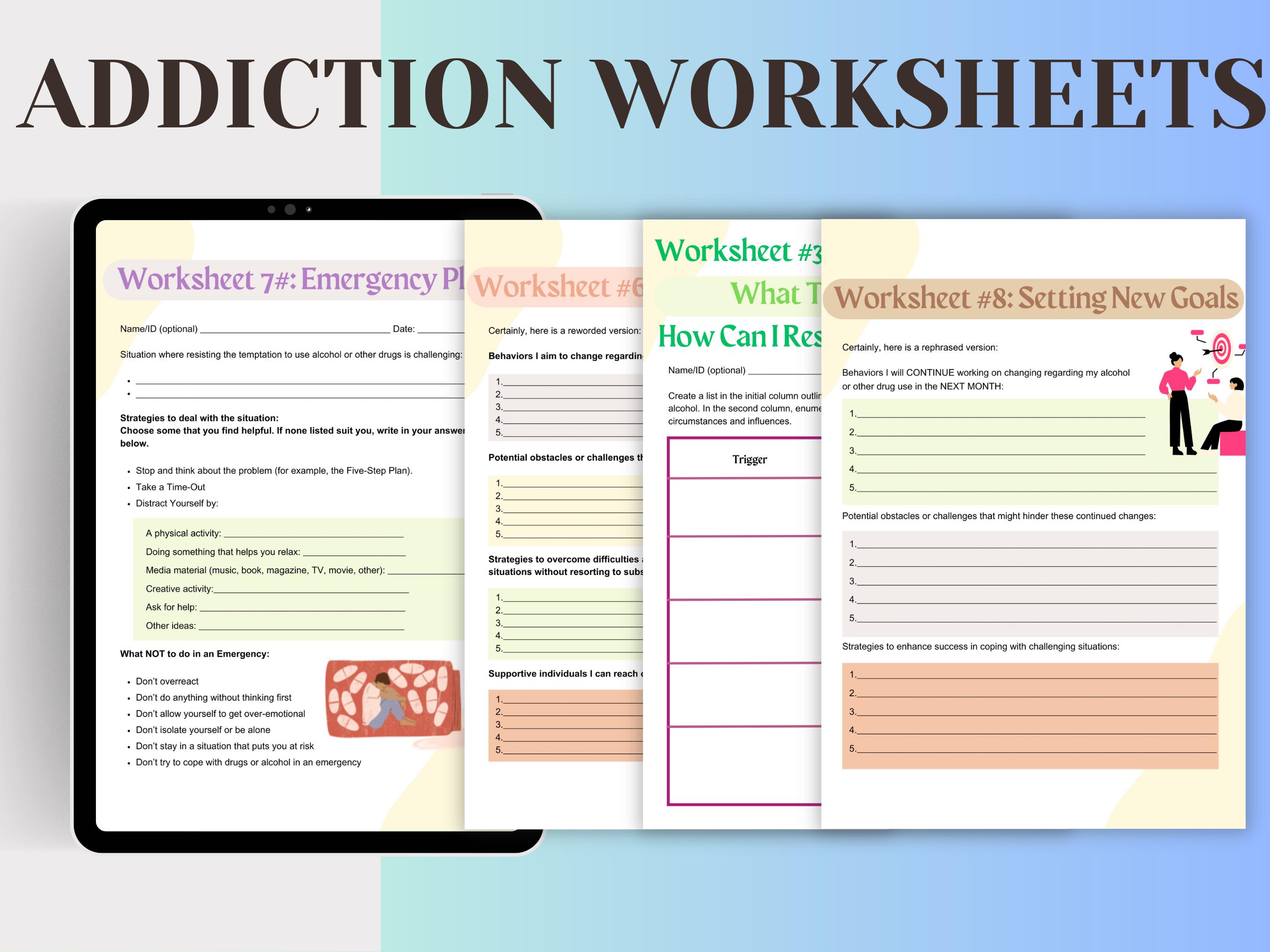 Addiction Worksheets, Addiction Recovery Workbook, Therapy Worksheets ...