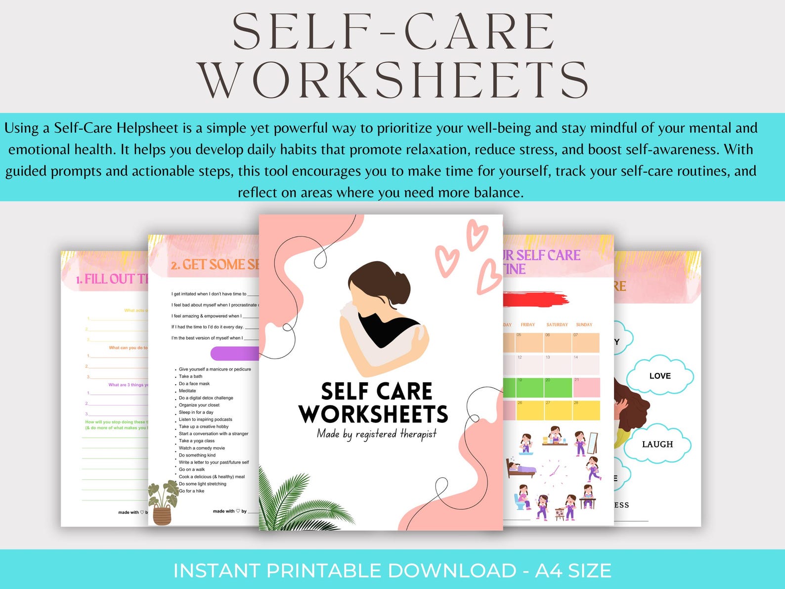 Self-care Worksheets, Printable Self Care Planner, Wellness Journal ...