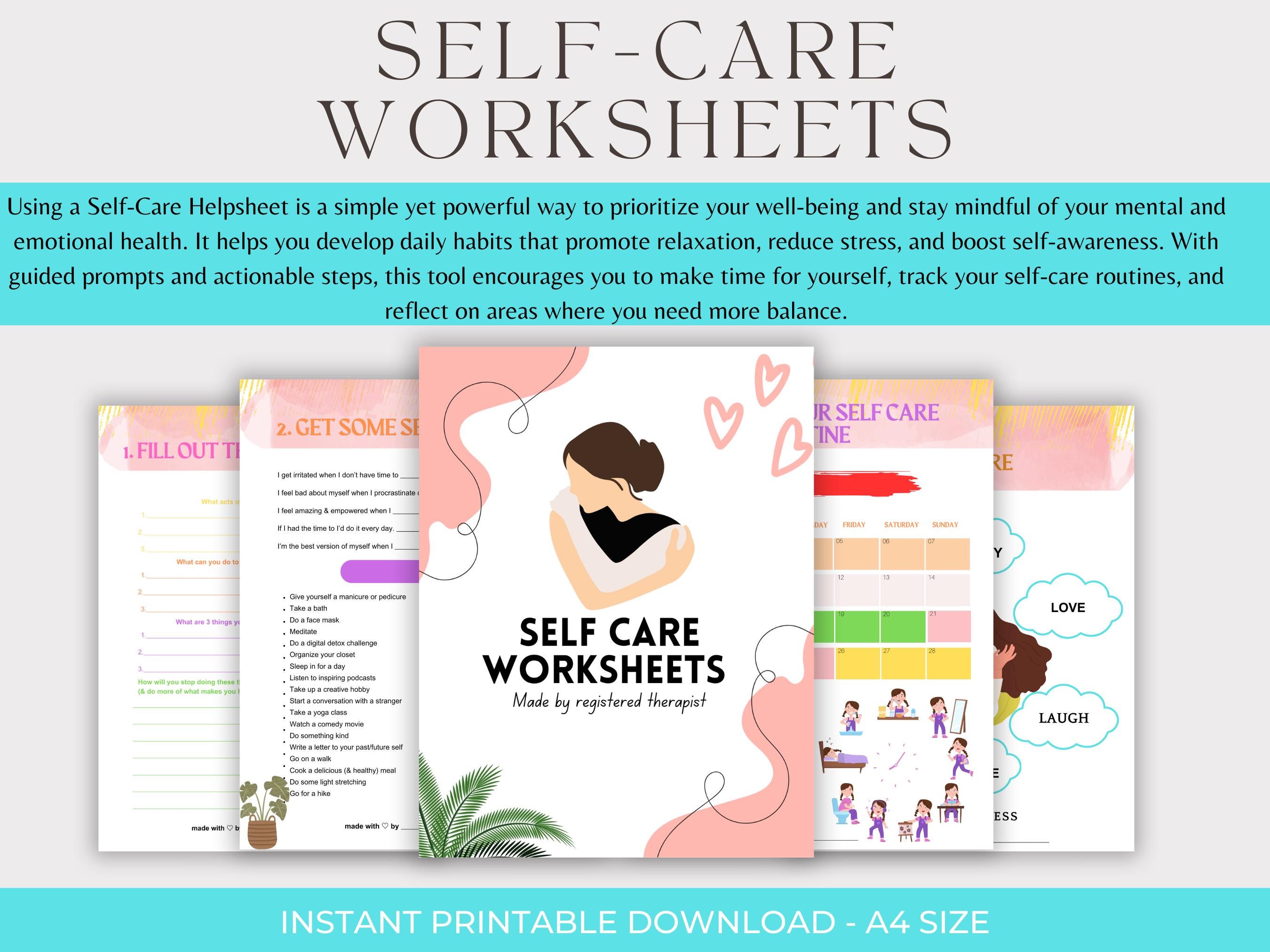 Self-care Worksheets, Printable Self Care Planner, Wellness Journal ...