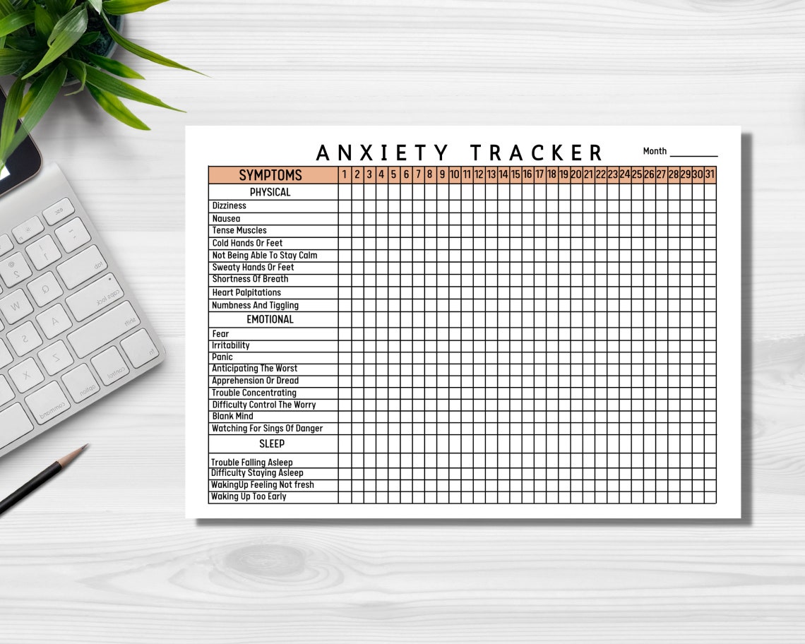 Symptom Tracker, Anxiety Journal, Anxiety Log, Anxiety Worksheet ...