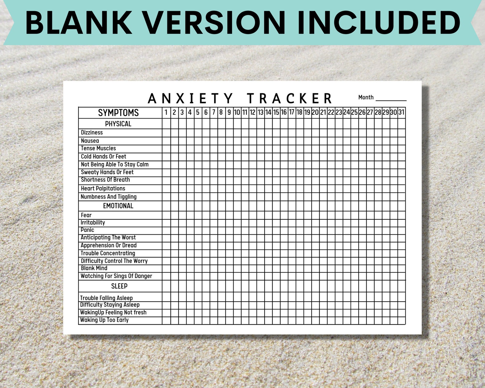 Symptom Tracker, Anxiety Journal, Anxiety Log, Anxiety Worksheet ...