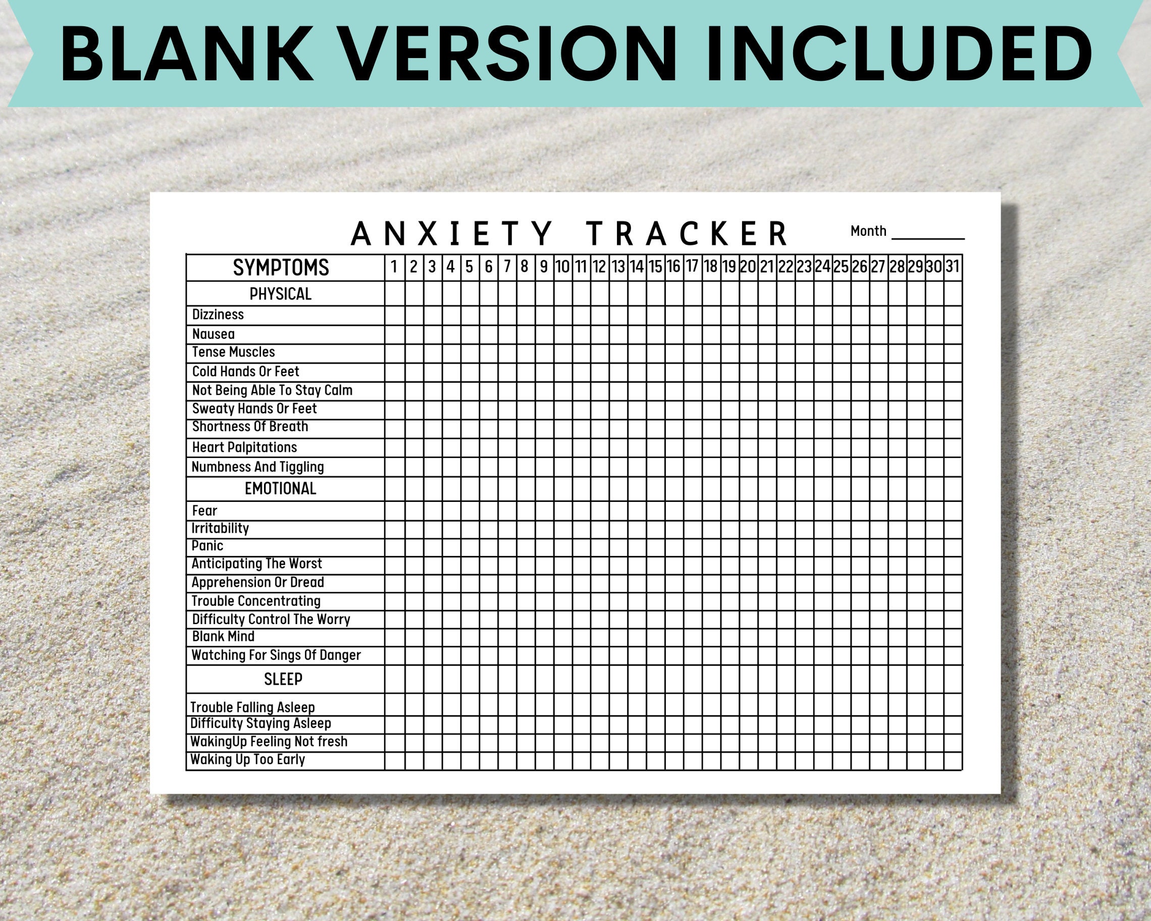Symptom Tracker, Anxiety Journal, Anxiety Log, Anxiety Worksheet ...