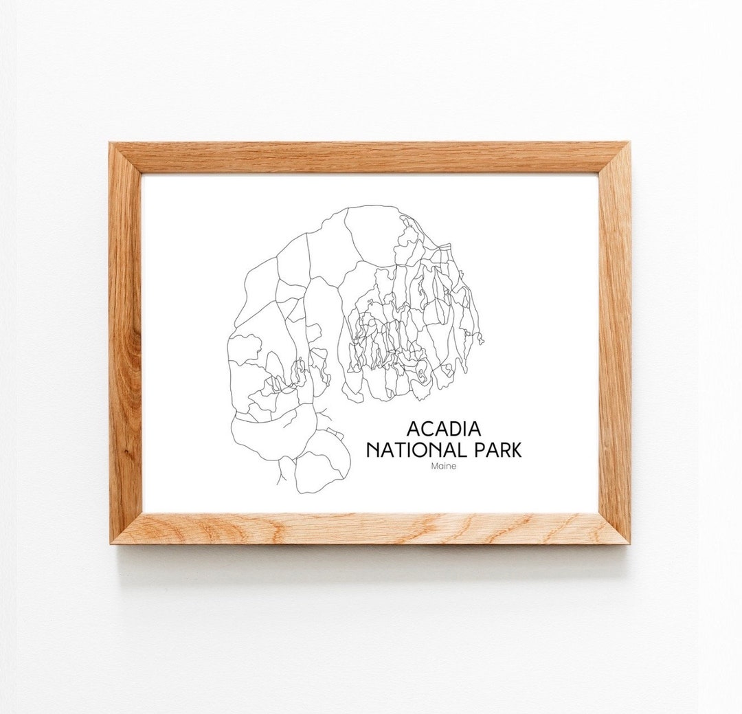 Acadia National Park, Maine USA - Hike/bike Minimal Map Art Print ...