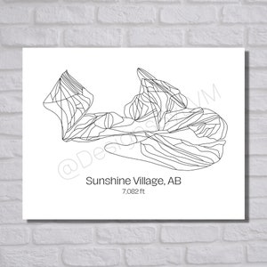 Ski Hill / Trail Map Art - Banff Sunshine Village, Alberta (digital ...
