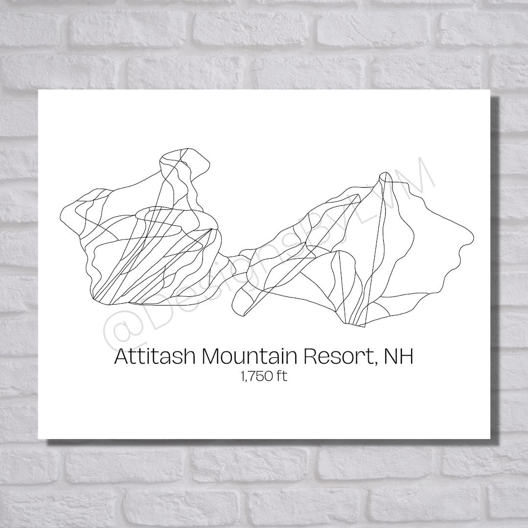 Ski Hill / Trail Map Art Attitash Mountain Resort New - Etsy
