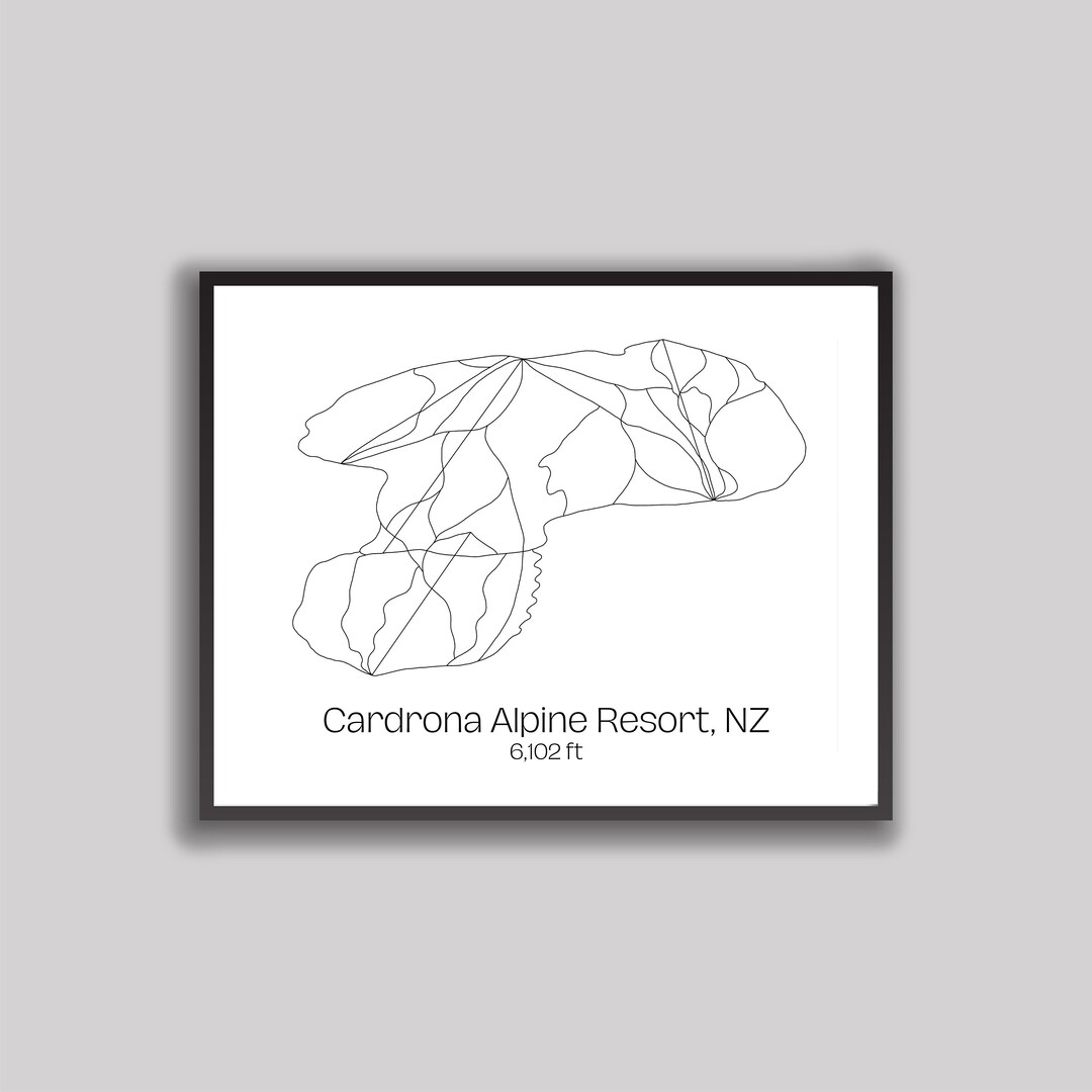 Ski Hill / Trail Map Art - Cardrona Alpine Resort, New Zealand (digital ...