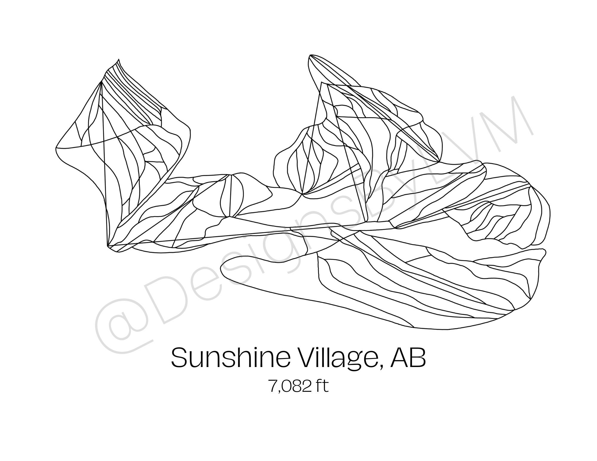 Ski Hill / Trail Map Art Banff Sunshine Village, Alberta digital Print ...