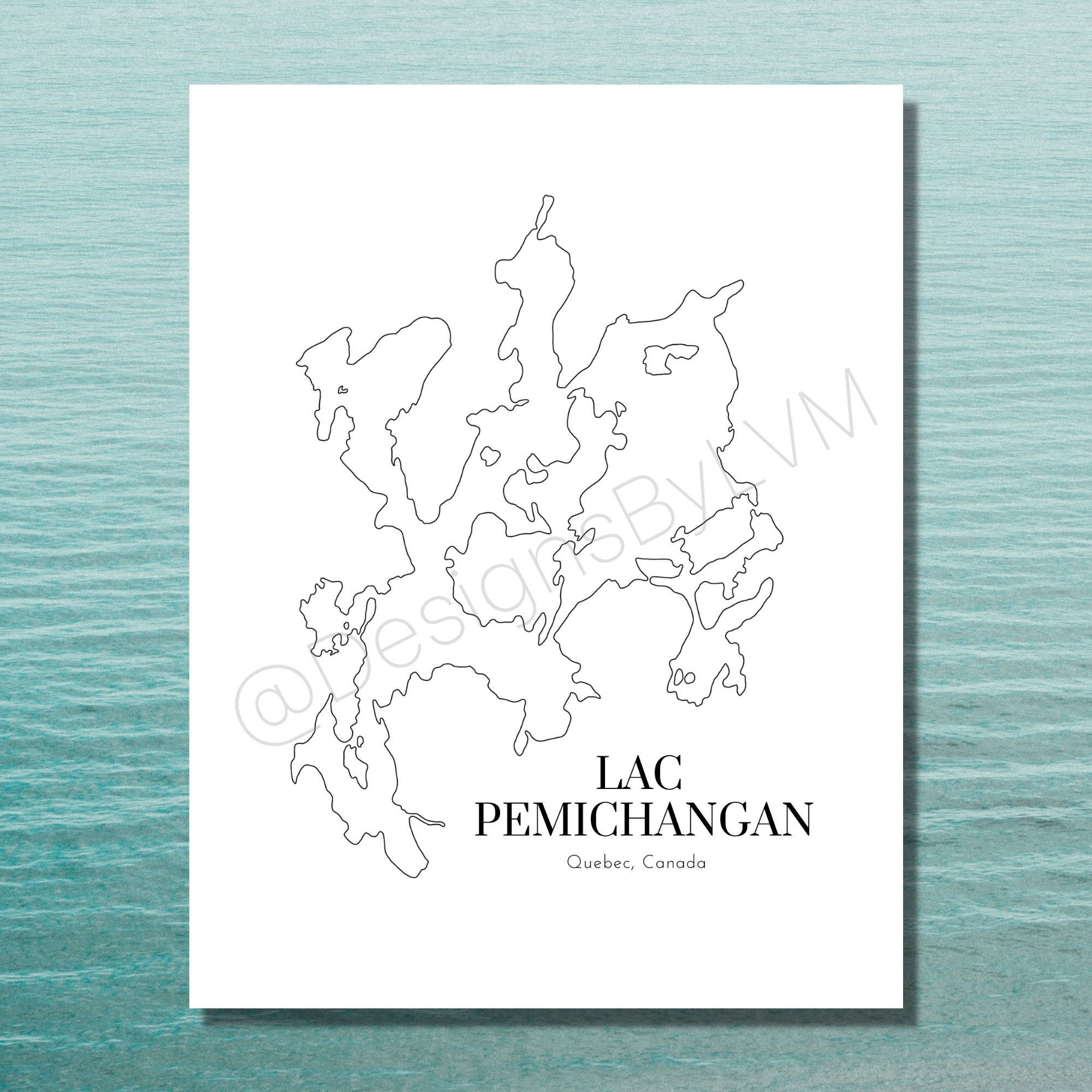 Lac Pemichangan, Quebec Canada - Lake Map Art Digital Print - Etsy ...