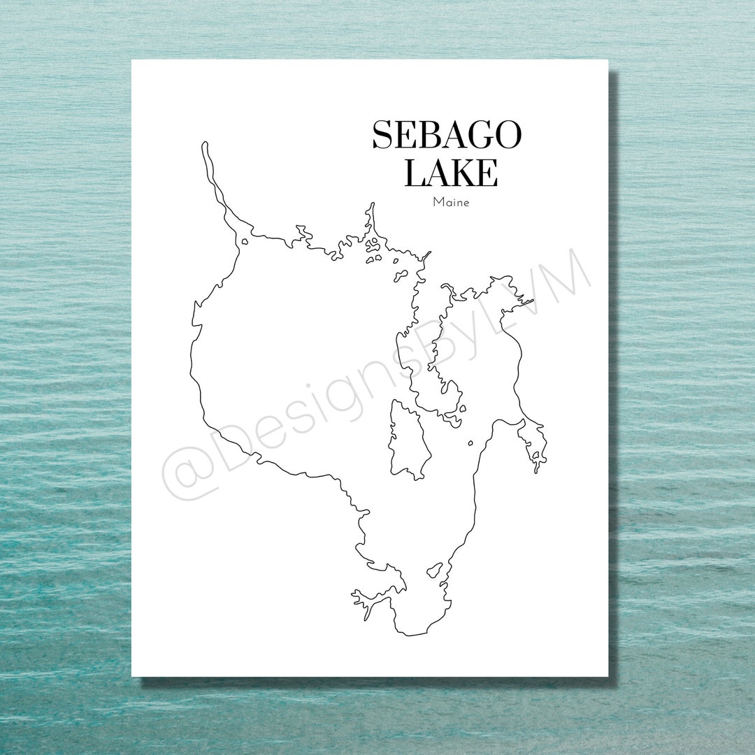 Sebago Lake Maine Lake Map Art digital Print - Etsy