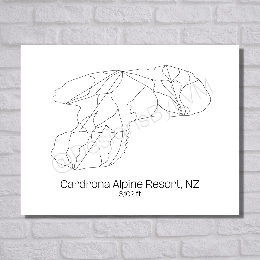 Ski Hill / Trail Map Art Cardrona Alpine Resort, New Zealand digital ...