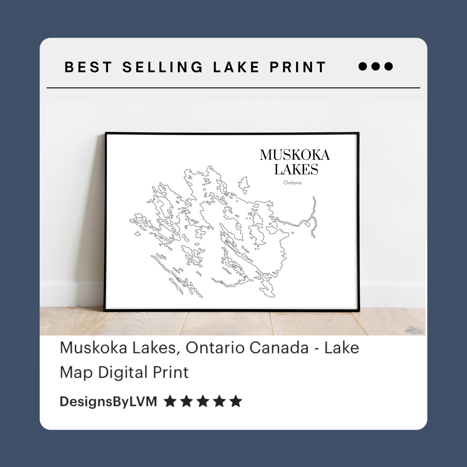 Muskoka Lakes, Ontario Canada Lake Map Art digital Print - Etsy
