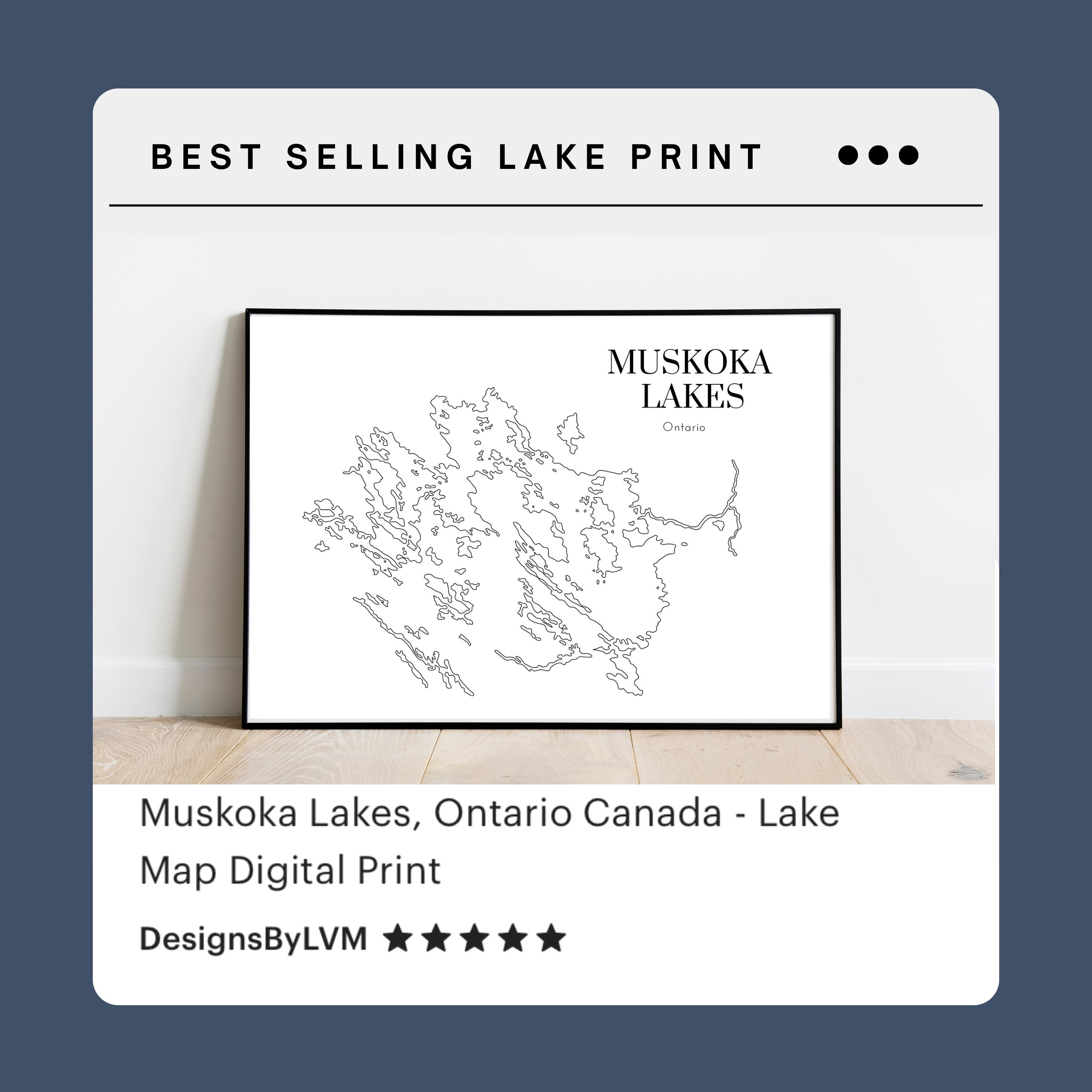 Muskoka Lakes, Ontario Canada Lake Map Art digital Print - Etsy
