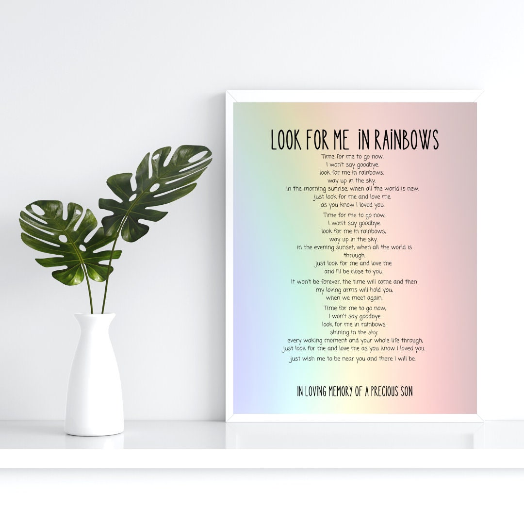Look for Me in Rainbows Funeral Poem Loving Memory Prints Memorial Gift ...