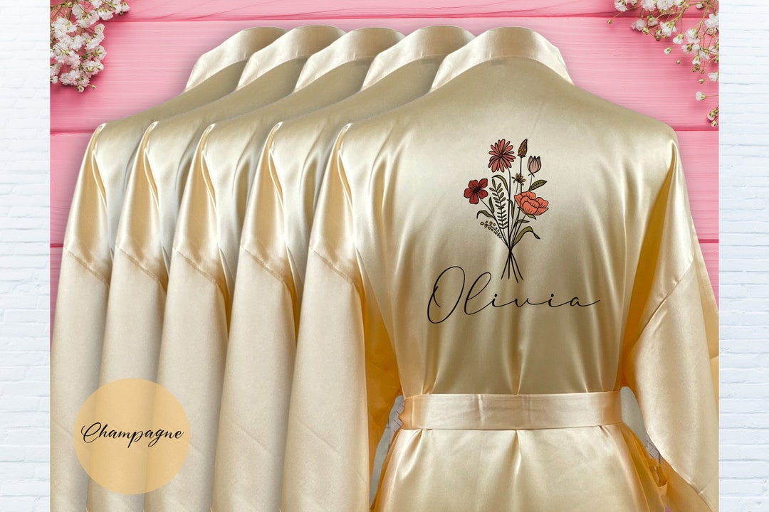 Personalised Flower Bride Robe, Wedding Dressing Gown, Floral Bridal ...
