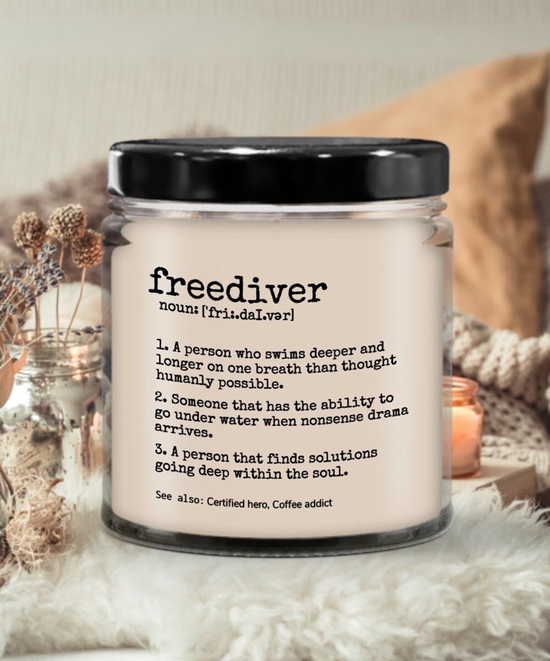 Freediver Definition Candle Thank You Gift for Her Him Diver Coach ...