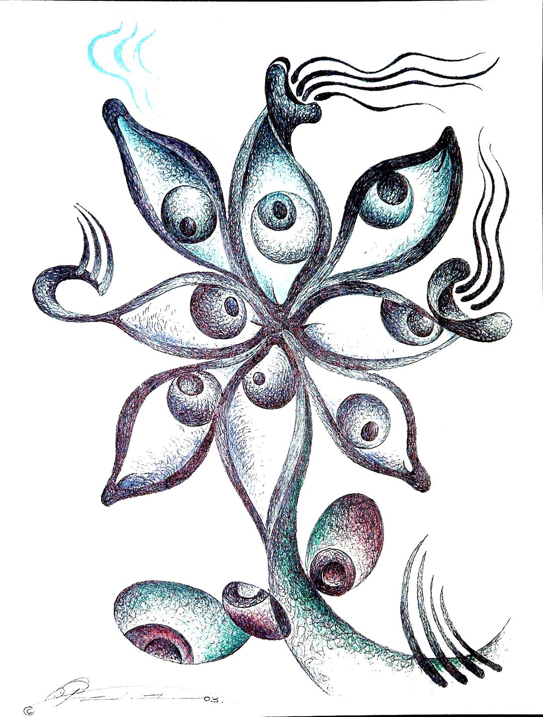 476 Eyes India Ink, Color Pencil on Paper 11x14 2002 - Etsy