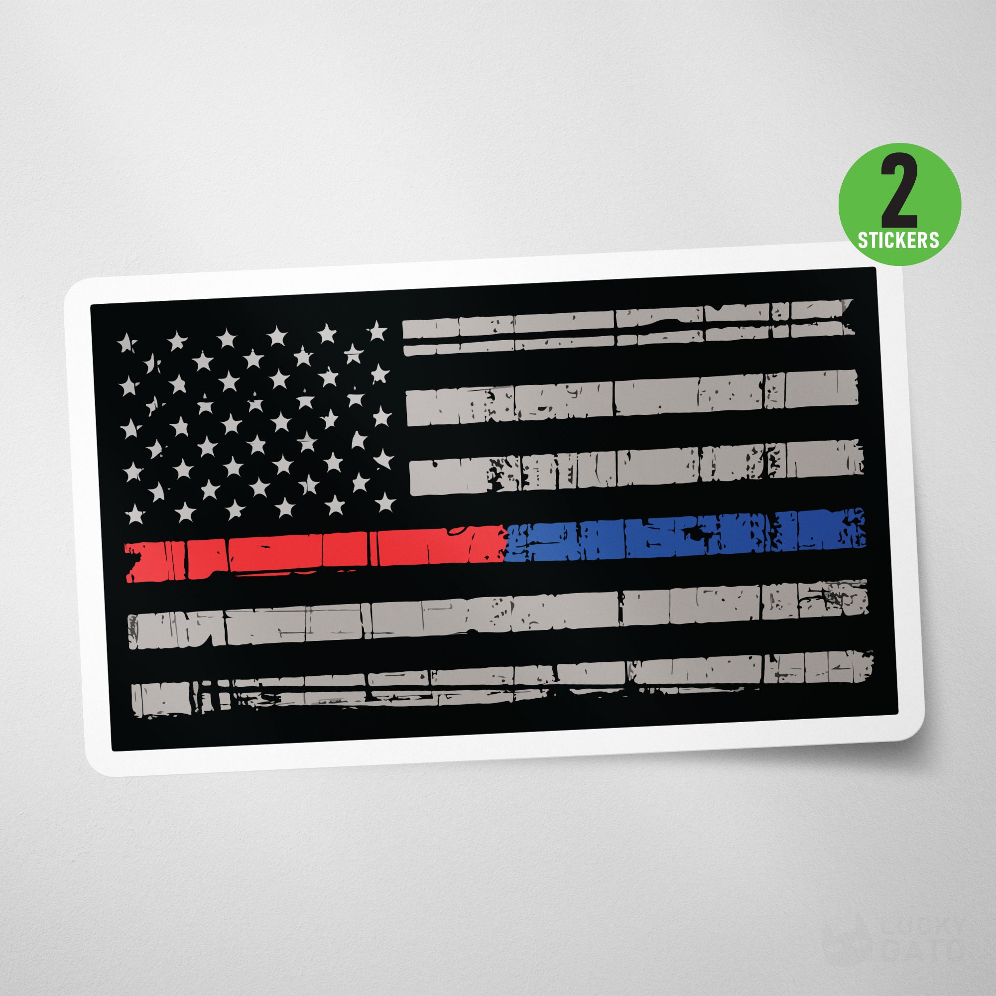 2 Pack - Thin Blue and Red Line Flag Tattered Decal Vinyl Sticker - Etsy