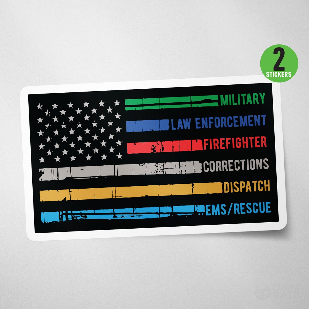 2 Pack - Thin Line Police, Fire, Military, Dispatch Rescue American ...