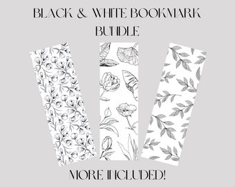 Printable Black White Floral Bookmarks, Black White Floral Print ...