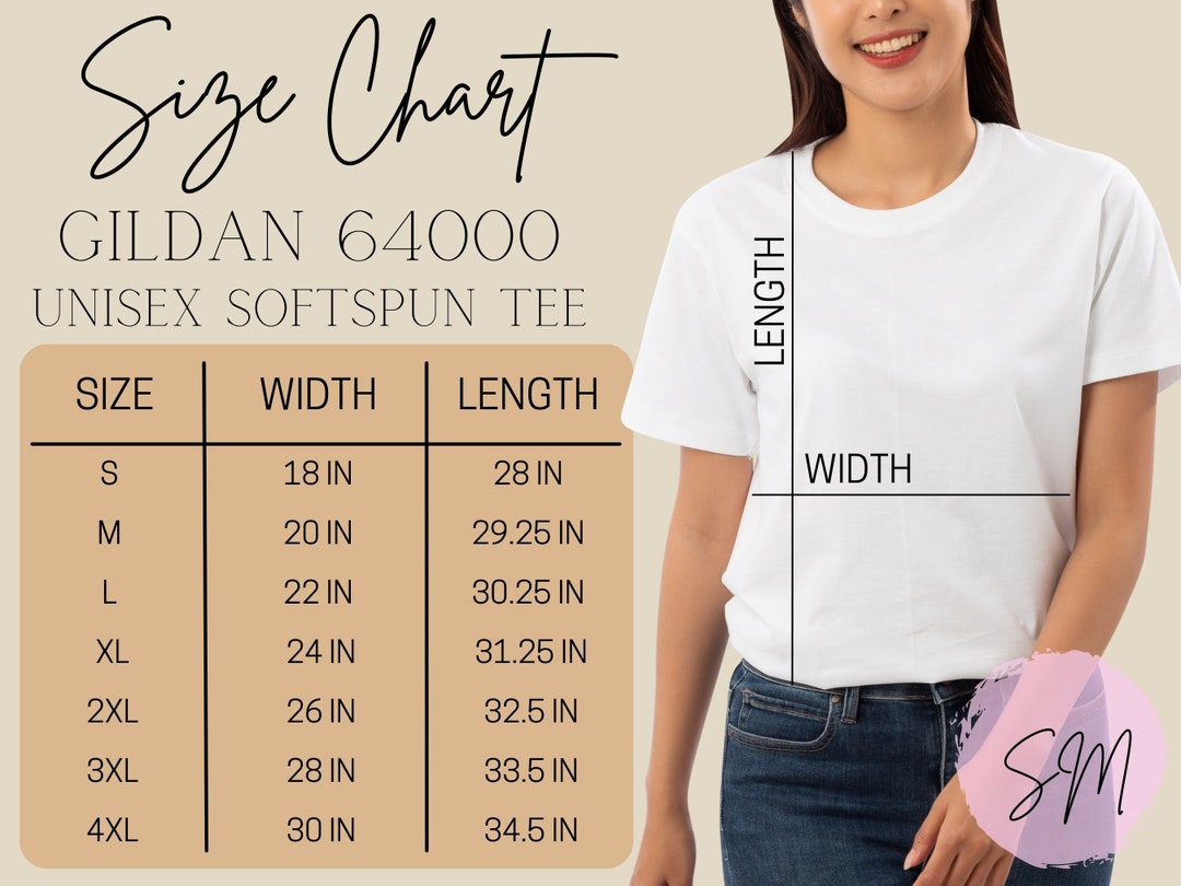 Gildan 64000, G640 Size Chart, T-shirt Mockup, Unisex Softstyle Tee ...