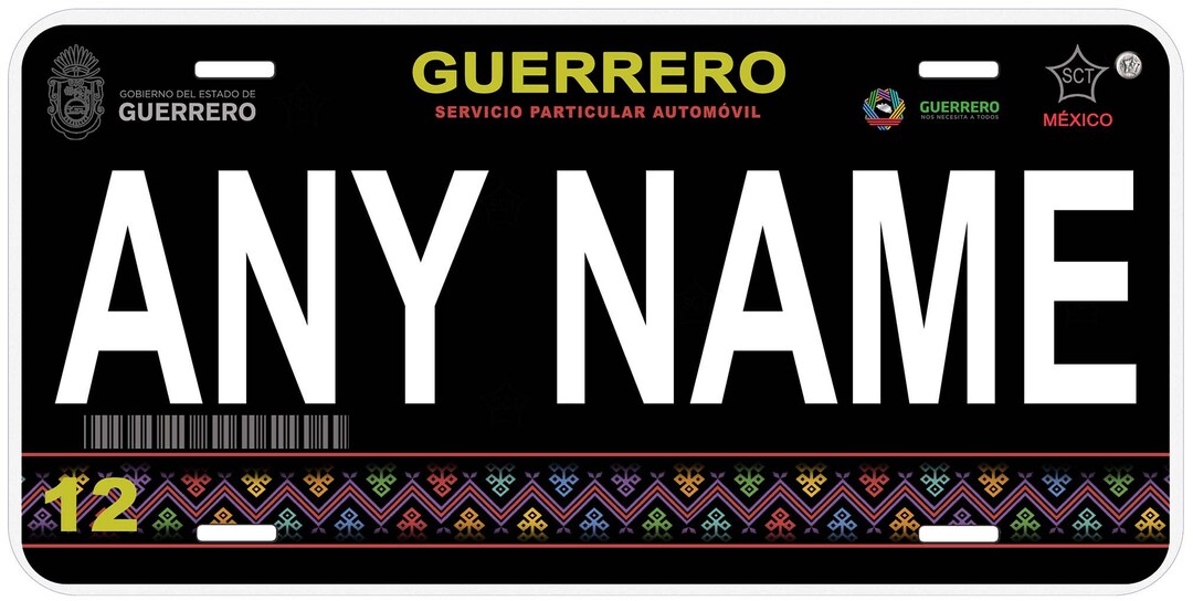 Black Guerrero Personalized Car Auto Mexico License Plates Any Name - Etsy