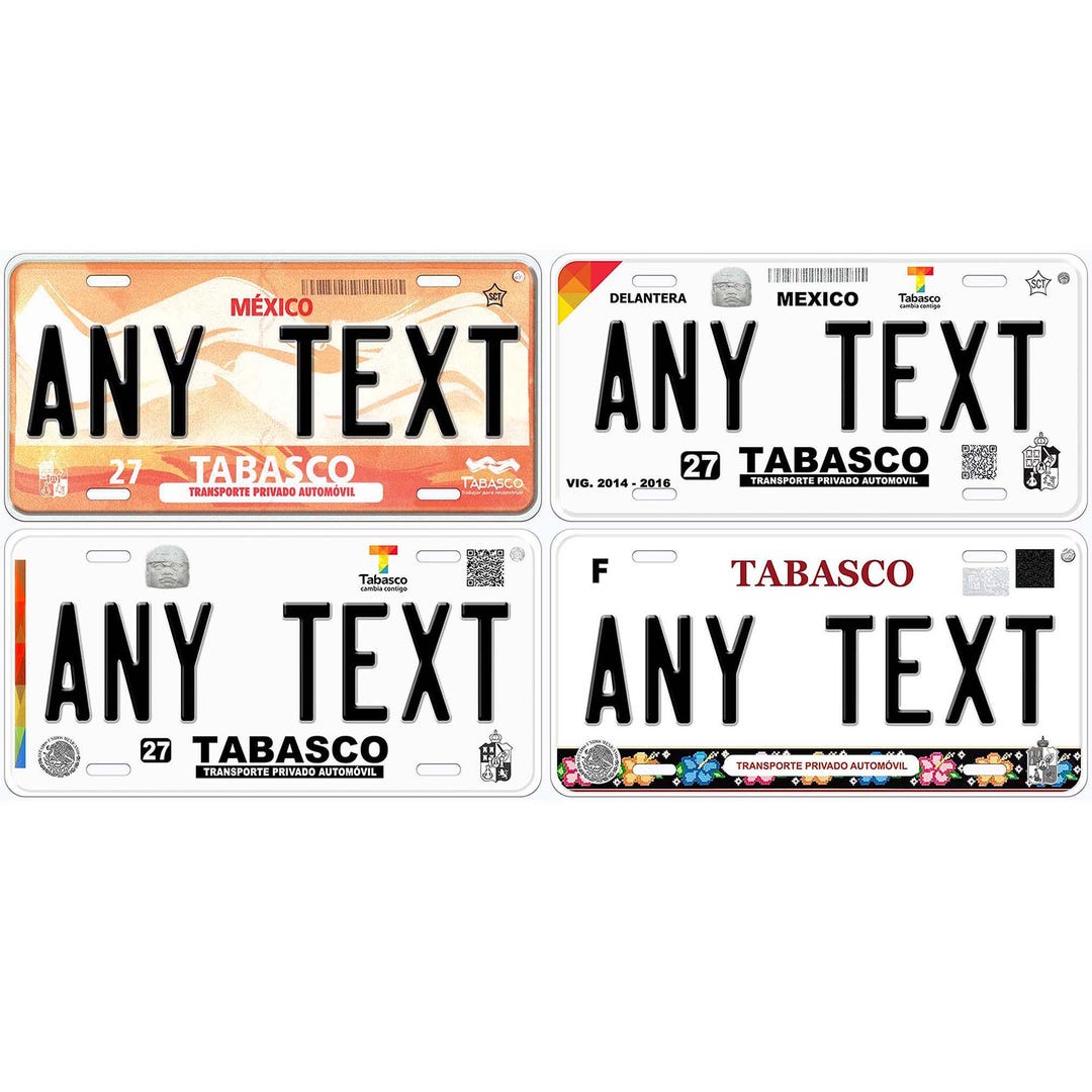Tabasco Personalized Mexico Car Auto License Plates Any Text - Etsy