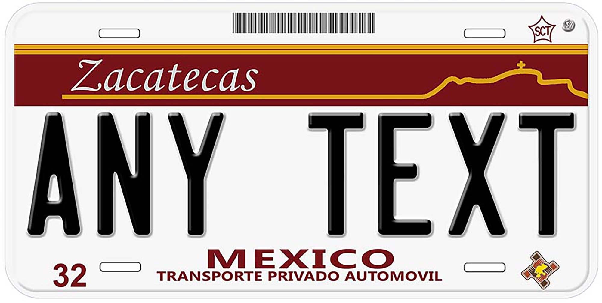 Zacatecas Personalized Car Auto Mexico License Plates Any Text - Etsy