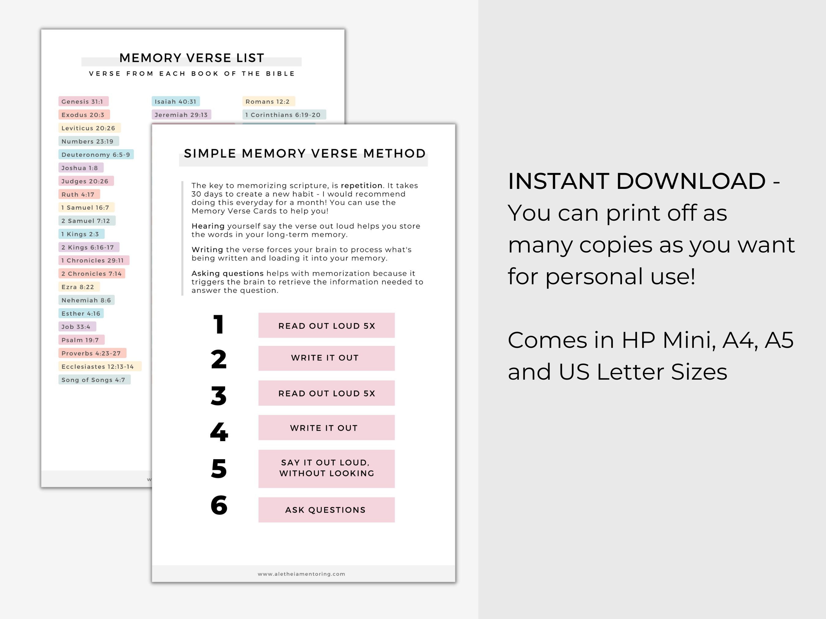 Bible Memory Verse Method Printable Scripture Memorization - Etsy Canada