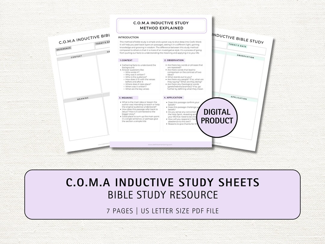 COMA Inductive Bible Study Worksheets, Christian Printable Scripture ...