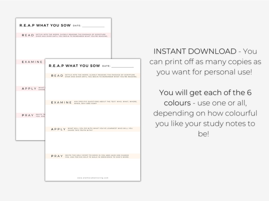 REAP What You Sow Printable Bible Study Worksheets, Daily Devotion ...